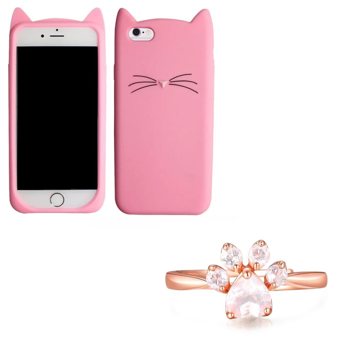 Pink "I'm a Cat" iPhone Case & Rose Gold Paw Ring Set | IndigoPetco.com